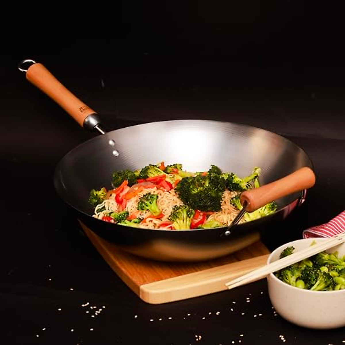 JOYCE CHEN Classic Series 14-Inch Carbon Steel Wok with Birch Handles