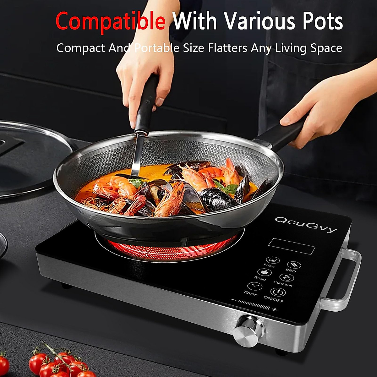 Portable Infrared Burner 3500W Electric Burner with 3 Hours Timer-Electric Hot Plate Touch Control Panel Adjustable Heating Power Glass Plate Electric Cooktop for Cooking