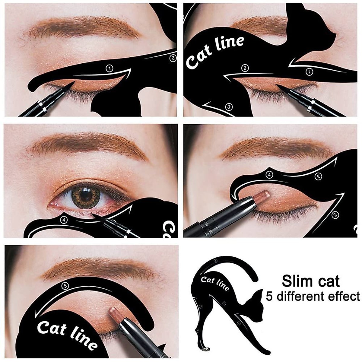 2 Pcs Cat Eyeliner Stencils, Matte PVC Material Smoky Eyeshadow Applicators Template Plate, Cat Shape Eye Liner & Eye Shadow Guide Template Tool