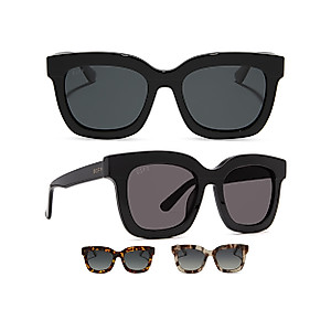 DIFF Carson Designer Square Oversized Sunglasses Women UV400 Polarized Protection, Black Extra large trendy 2023 frames