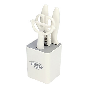 Knife Set with Block, 5 Piece Kitchen Knife Sets with Stainless Steel Knives Scissors and Peeler for Veg Fruit Meat Steak, Beige