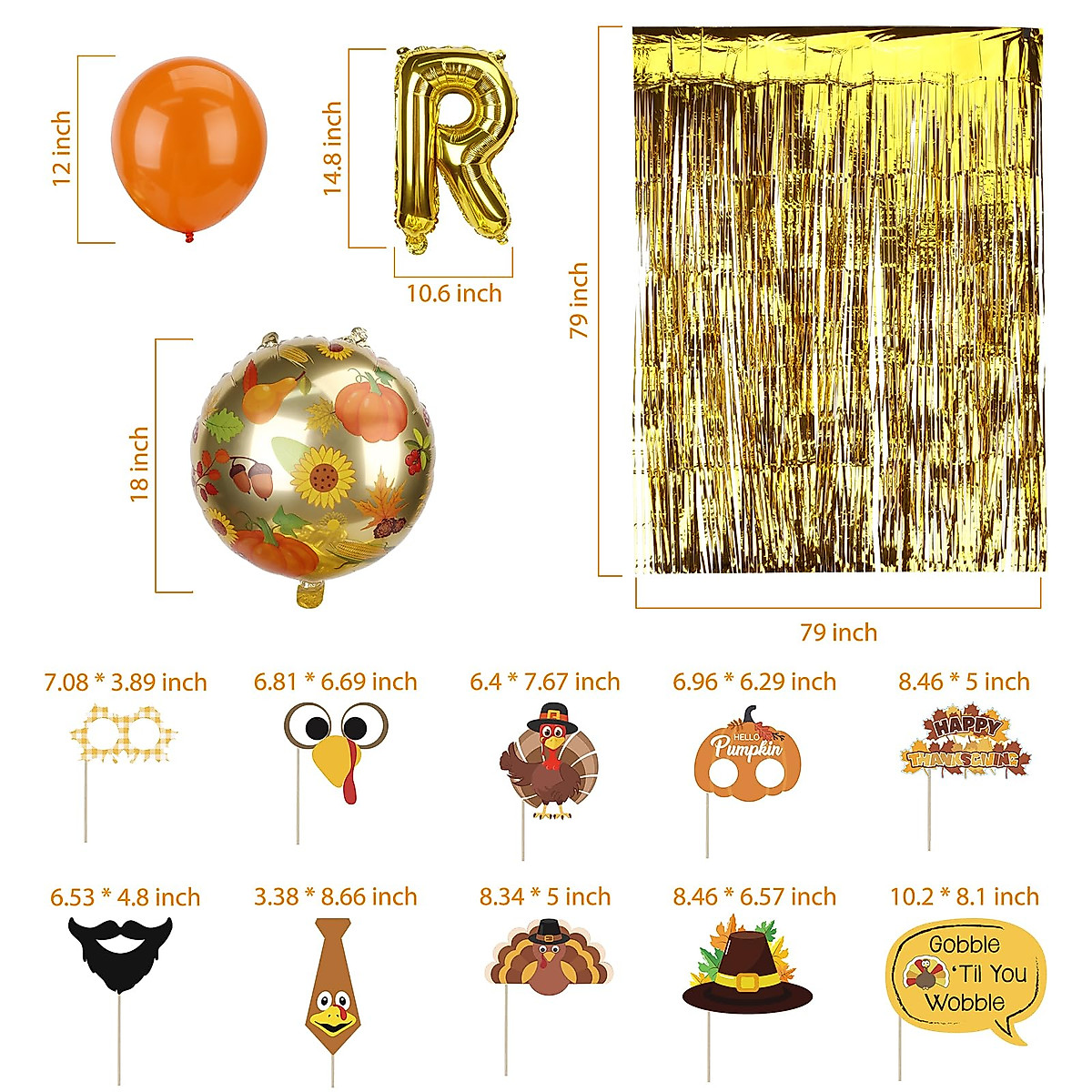 Friendsgiving Party Decorations, Friendsgiving Balloons Garland Kit includes Gold "FRIENDS GIVING" Foil Banner, 14 Balloons, 10 Photo Props and 1 Gold Fringe Curtain, 38 Pcs Thanksgiving Fall Decor