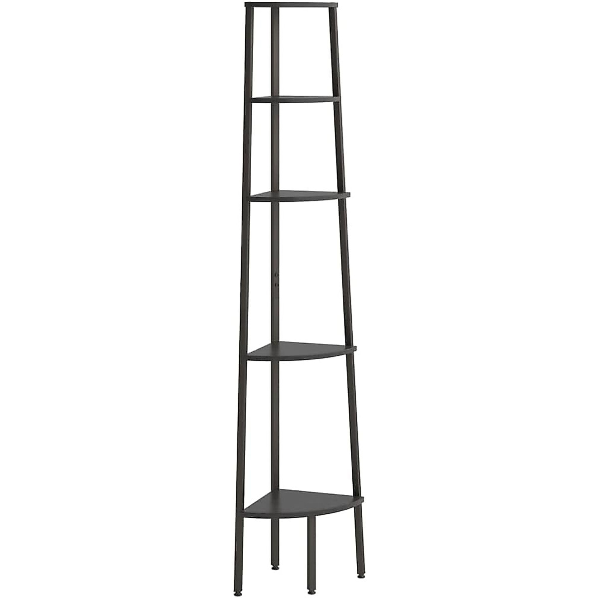 vidaXL 5-Tier Corner Storage Shelf - Black Steel Frame Bookcase for Living Room, Bedroom, Office - 17.9"x12.4"x70.9" Size