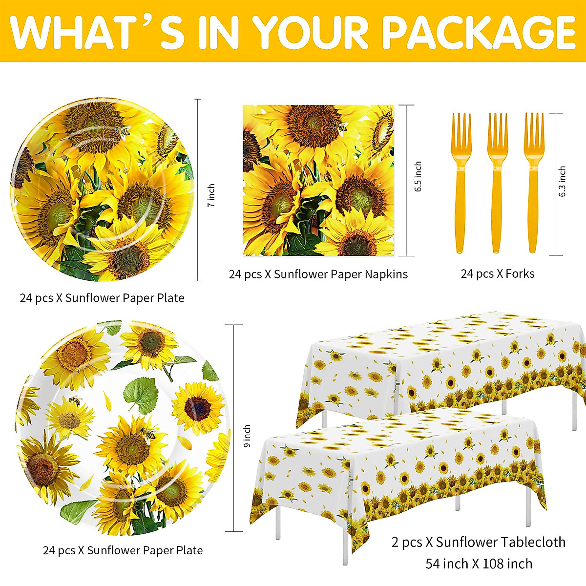 APOWBLS Sunflower Plates And Napkins Party Decorations Tableware, Sunflower Party Supplies For Birthday, Baby Shower, Bridal Shower, Plate, Napkin, Tablecloth, Sunflower Table Decorations | Serve 24