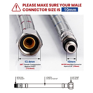 WOWOW 40" Length Faucet Supply Line, Bathroom Kitchen Faucet Lines Braided Nylon Sink Hose,cUPC Faucet Supply Lines 3/8" Female Compression Thread × M10 Male Connector 2Pcs (1 Pair)