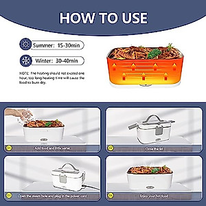 NZN Electric Lunch Box Food Heater,1.8L Portable Car Food Warmer Heating Lunch Box, Heated Lunch Boxes for Adults/Car/Truck/Home/Work, 12V 24V 110V 80W (White & Gray)