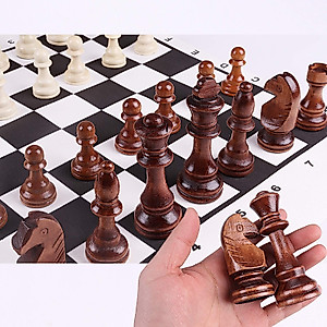 Wooden Chess Pieces Only, 32 Pieses Standard Tournamen Staunton Wood Chessmen - 4" King/Storage Bag Gift Package, Leather Chess Board