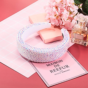 Chuangdi 4 Pieces Padded Rhinestone Headband Diamond Crystal Beaded Wide Headband Bejewelled Hairband Glitter Hair Accessories for Women Girls