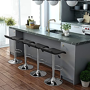 FurnitureR Set of 2 Bar Stools Chair with PU Leather and Chrome Base, Gaslift, for Pub Counter Kitchen Dining Room,Black