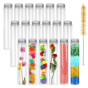 18 PCS 115ml Clear Plastic Test Tubes,150 x 33mm Flat Test Tube,Plastic Test Tube with Screw Caps and 1 Cleaning Brush for Bath Salt,Candy Storage,Science Party Favors,Wedding Decor