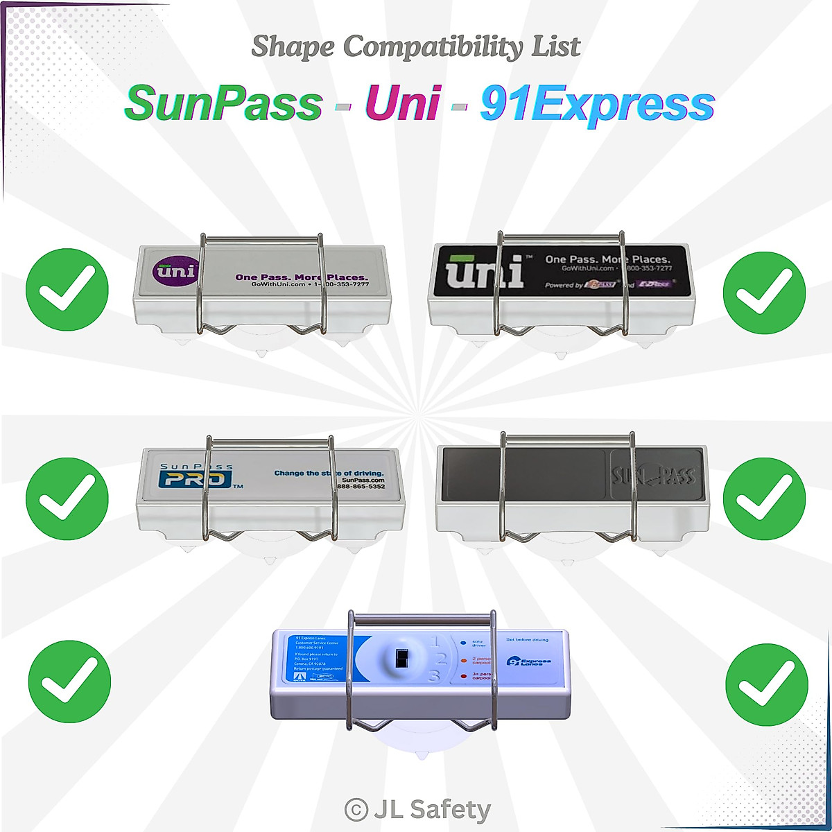 JL Safety EZ Pass Holder - Indestructible Toll Pass Holder for EZ-Pass, I Pass, FasTrak, SunPass & SunPass Pro, Uni, NC QuickPass, EPass Xtra, 91 Express Lanes & more - Made in USA