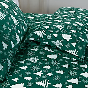 Elegant Comfort Luxury Soft Bed Sheets Holiday Pattern 1500 Premium Hotel Quality Microfiber - Softness Wrinkle and Fade Resistant (4-Piece) Bedding Set, Twin, Hunter Green Christmas Tree