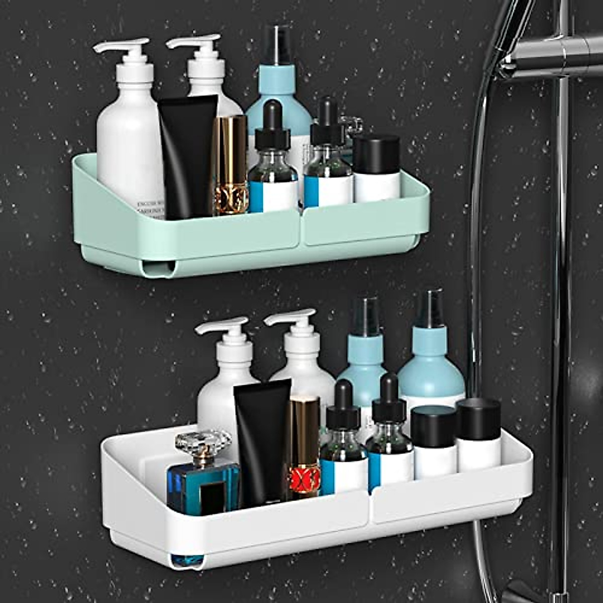 LAPUTA Wall Mount Organizer,Shower Storage Organizer Shelf Good Load-Bearing PP Shampoo Spice Shower Shelf for Kitchen, Bathroom, Cabinet, Toilet, Office Blue S S
