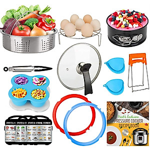 3-Quart-Accessories-Set with Tempered Glass Lid Sealing Rings Compatible with Instant Pot Mini 3, Including Steamer Basket Springform Pan Egg Rack Trivet Works with 3 Qt Instapot, Cookbook, Cover
