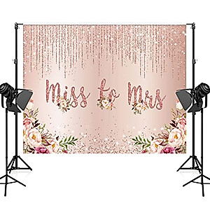 Maijoeyy 7x5ft Rose Gold Miss to Mrs Backdrop Golden Glitter Pink Floral Bridal Shower Backdrop for Pictures Wedding Shower Bride to Be Engagement Backdrop for Party Decorations Banner