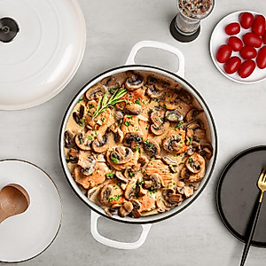 NUTRIUPS 3.6 Quart Braiser Enameled Cast Iron Dutch Oven Pot with Lid, Dutch Oven Cast Iron Non Stick Larger Handle, Cast Iron Braiser Pan with Lid Enameled Dutch Oven (Beige + white)