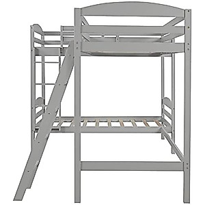 STP-Y Twin Over Twin Bunk Bed with 2 Ladders, Twin L-Shaped Bunk Bed and Loft Bed with Full-Length Guardrail, 3 Solid Wooded Bed Frames for Kids (Gray)