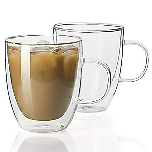 Sweese Double Wall Glass Coffee Mugs - 12.5 oz Insulated Clear Coffee Mugs Set of 2, Perfect for Espresso, Cappuccino, Latte, Americano, Tea Bag, Beverage (413.101)