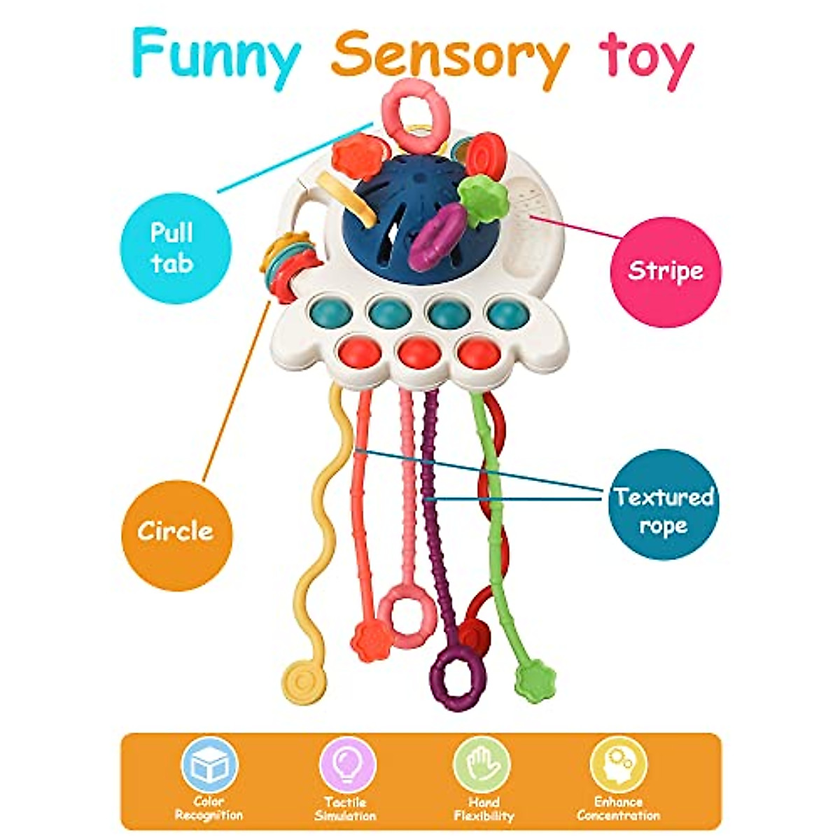 Montessori Toys for 1 Year Old, Baby Sensory Toys 6-12-18 Months, Octopus Silicone Pull String Learning Toys, Bath Travel Teething Toys for Toddlers 1-3, Christmas Birthday Gifts for Boys and Girls