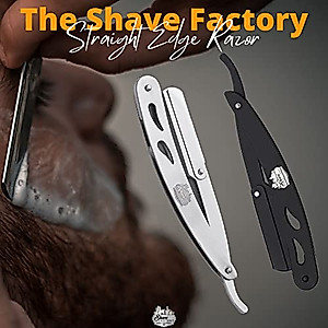 The Shave Factory Straight Edge Razor Kit - Straight Edge Razor with Single Edge Razor, Straight Razor, Straight Razors for Men (Black / 100 Derby Premium Single Edge Razor Blades)