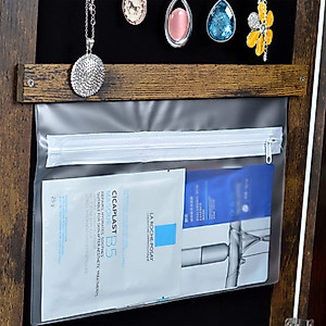 HOUAGI Mirror Jewelry Cabinet Standing,360°Rotating Jewelry Armoire Organizer with Full Length Mirror,Rear Storage Shelves,Built-in Small Mirror (Antique Gray)