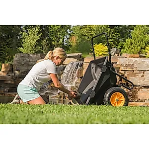 Polar Trailer 7 Cubic Foot Heavy Duty Utility Yard Garden Cart Wheelbarrow Cub Cart with Handle and Wide Track Rubber Wheels Hauling Outdoor, Black