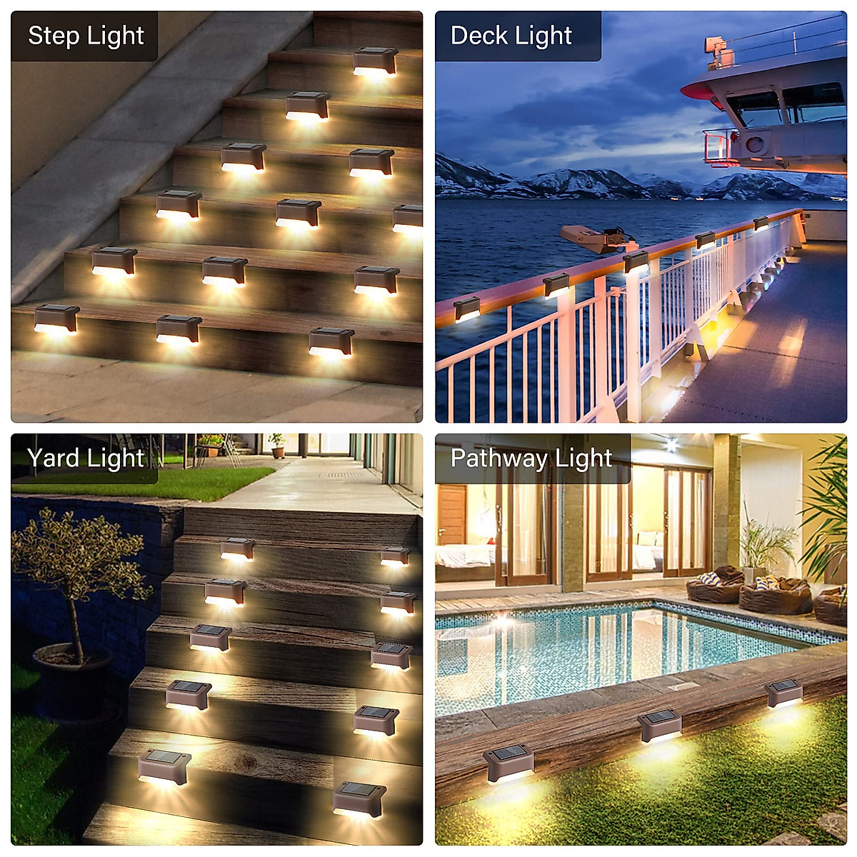 PSORLK Solar Deck Lights Outdoor, 16 Pack Solar Step Lights Waterproof LED Solar Powered Outside Patio Lights Decor Lighting for Fence Post,Wall,Railing,Yard,Step,Stairs,Deck and Pathway (Warm White)