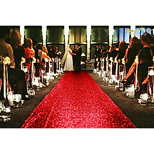ShinyBeauty Sequin Aisle Runner 2Ft x 15Ft Red Carpet Runner Ourdoor Aisle Runner for Wedding Ceremony Red Aisle Runner Glitter Runner for Wedding Hallway Runner Rug 15 FT Aisle Runner Rug