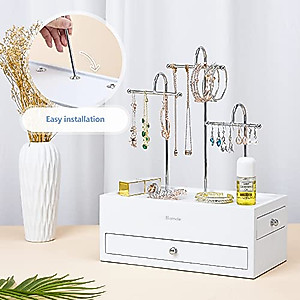 Homde Jewelry Organizer for Necklace Earrings Rings with Metal Hooks (White)