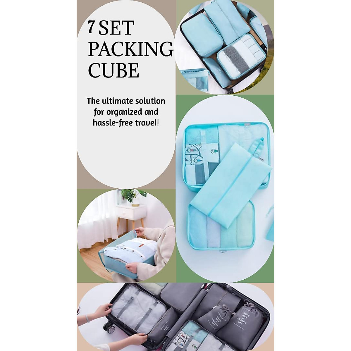 7 Pcs Travel Packing organizer and Packing Cubes for Suitcase with Essencial Travel Bags (PINK)