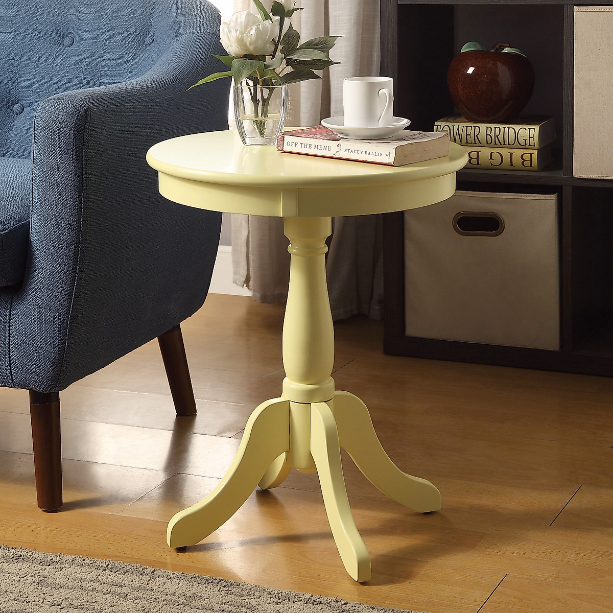 Acme Alger Round Wooden End Table in White