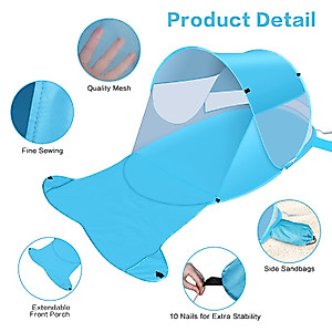 Beach Tent, Large Automatic Instant Pop Up Beach Shade, UPF 50+ Portable Sun Shelter Anti UV Beach Umbrella Baby Tent with Carrying Bag Fit for 2 Person
