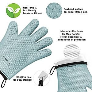 XL Aqua Silicone Smoker Oven Gloves + Meat Cleaver Kitchen Knife -Professional 7" Serbian Chef Knife