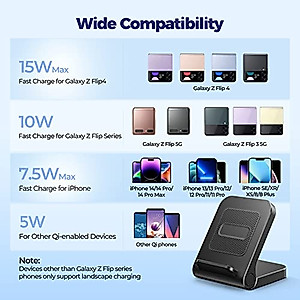 Galaxy Z Flip Wireless Charger,Galaxy Z Flip 3/4 Fast Wireless Charger Stand, 15W SE Wireless Charger Compatible with Galaxy Z Flip 4/Z Flip 3/Z Flip 5G, Space Saving, Easy to Carry