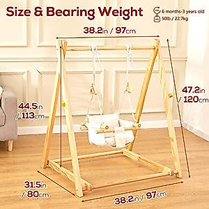 FUNLIO Wooden Toddler Swing Set with 4 Sandbags, Foldable Baby Swing Set with Durable Pine & Velcro, Portable Swing for Toddlers 6-36 Months, Kid Swing for Indoor/Outdoor/Backyard (Upgraded)