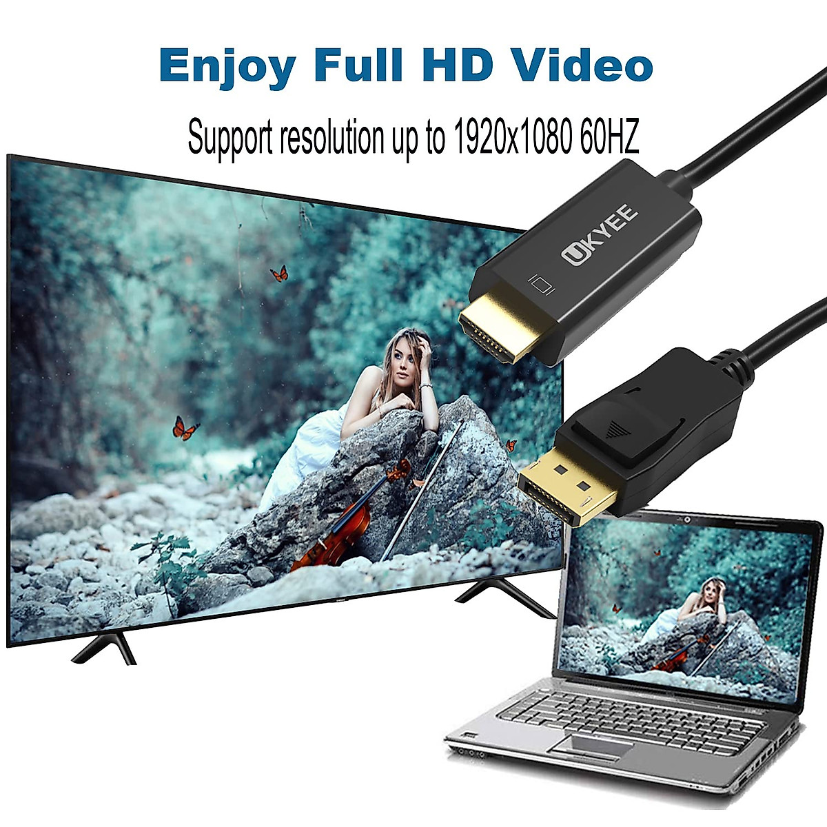 UKYEE Displayport to HDMI Cable 6FT/1.83M 2-Pack, Display Port (DP) to HDMI Adapter 6FT Male to Male Cord Converter for PCs to HDTV, Monitor, Projector.