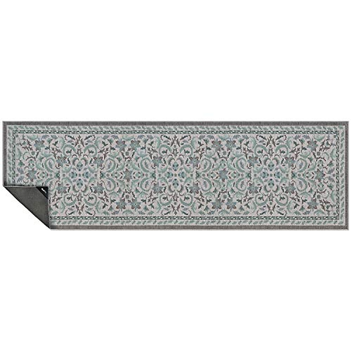 GelPro Nevermove Artisan Machine-Washable Chenille Textured GellyGrippers, 24x76, Heritage Dusty Blue (Rug Only)