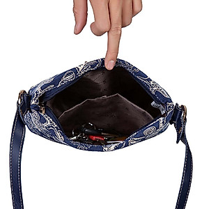 Signare Tapestry Crossbody Bag Shoulder Purse for Women In Blue Sea Shell Design (XB02-SHELL)