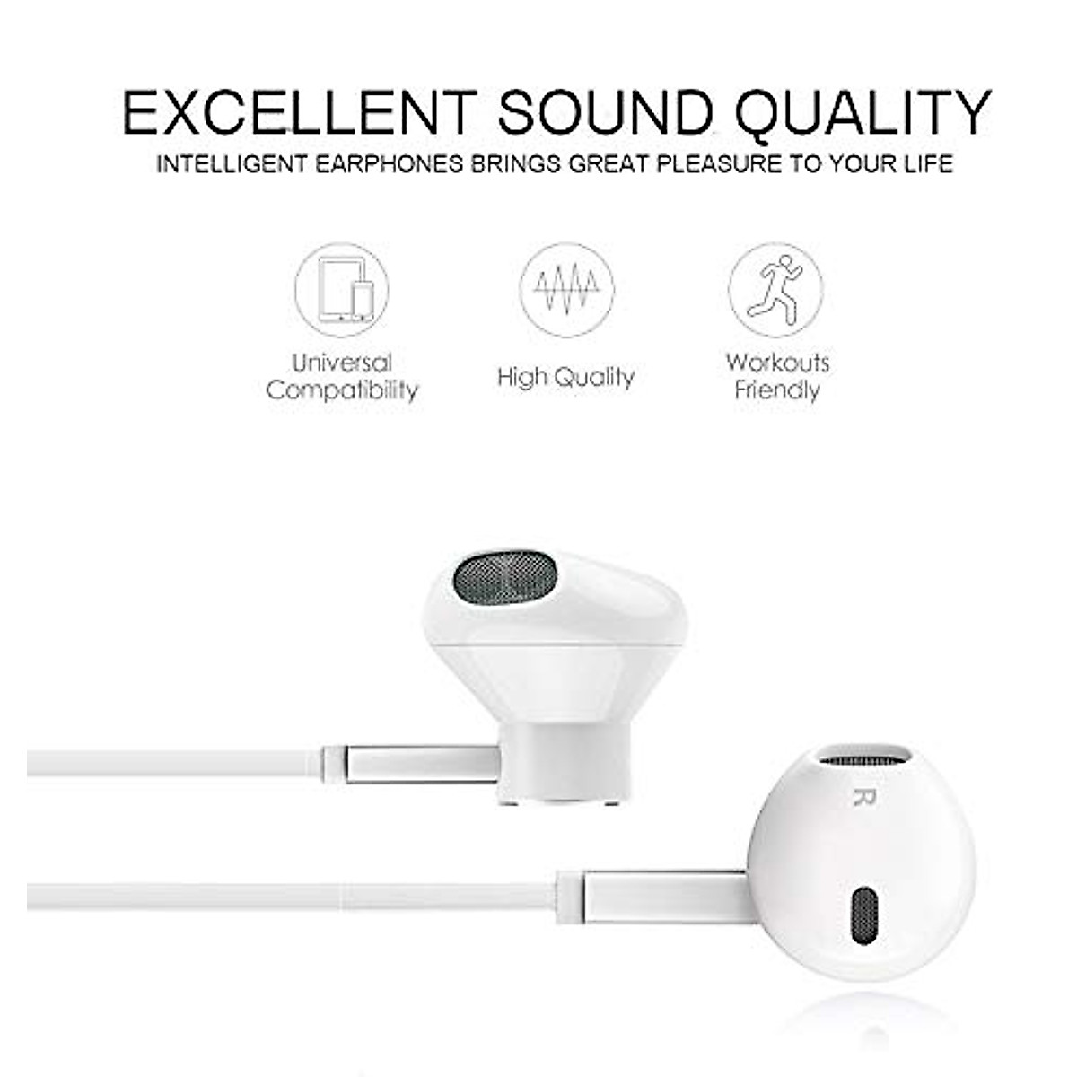 Headphones with Microphone Certified in-Ear Headphone 3.5mm Noise Isolating Earphones Headset for Laptop Tablet Android Smartphones (White) 1-Pack