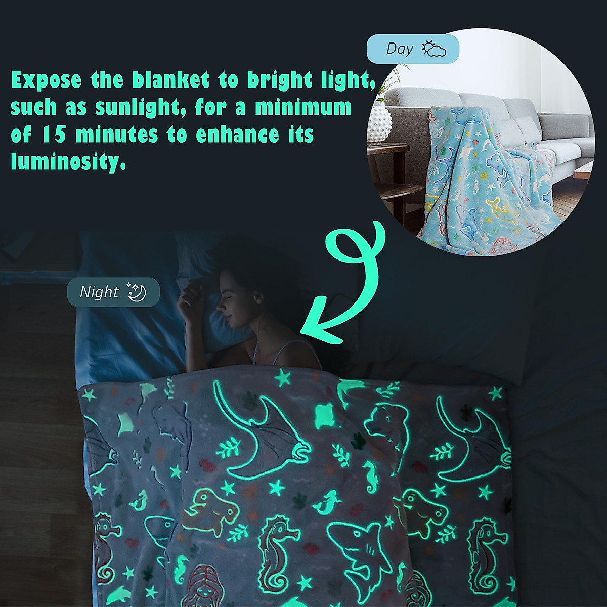 FORESTAR Glow in The Dark Blanket for Girls Boys, Halloween Christmas Birthday Gifts for Kids, Soft Warm Furry Throw Blanket, 50"×60"