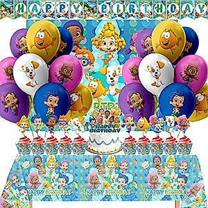 Nelton Birthday Party Supplies For Bubble Includes Banner - Backdrop - Table Cloth - Cake Topper - 20 Cupcake Toppers - 20 Balloons