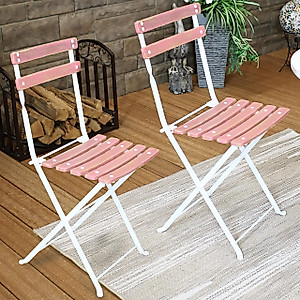 Sunnydaze Classic Cafe European Chestnut Wooden Folding Bistro Chair - Indoor or Outdoor Use on Patio, Deck, Balcony or Camping - Antique Pink - Set of 4