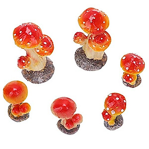 DOITOOL 6pcs Mini Mushroom Fairy Garden Miniature Figurines Mushroom Resin Figures for Garden Ornaments Plant Pots Bonsai Crafts Micro Landscape Decoration