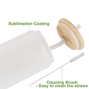 CYEAH 16 Oz Frosted Glass Cups With Bamboo Lids and Straws, 4 Pcs Sublimation Tumblers, 2 Brushes, Reusable Mason Drinking Glasses for Iced Coffee, Juice, Boba, Milk