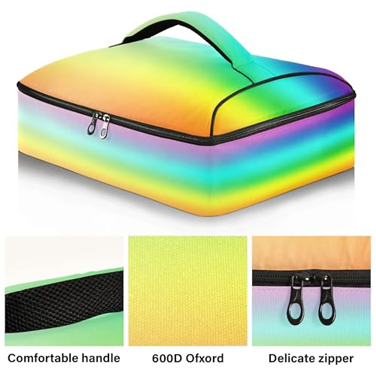 Kcldeci Insulated Thermal Food Carrier Insulated Casserole Carrier for Hot or Cold Food,Rainbow Blurry Insulated Tote Bag for Potluck Cookouts Parties Picnic,Lasagna Lugger