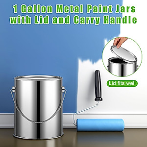 Uiifan 4 Pcs 1 Gallon Empty Paint Cans with Lids Metal Paint Bucket with Handle Paint Containers Paint Pail Tin for Paint Varnish Craft DIY Art Supply Storage (Silver)