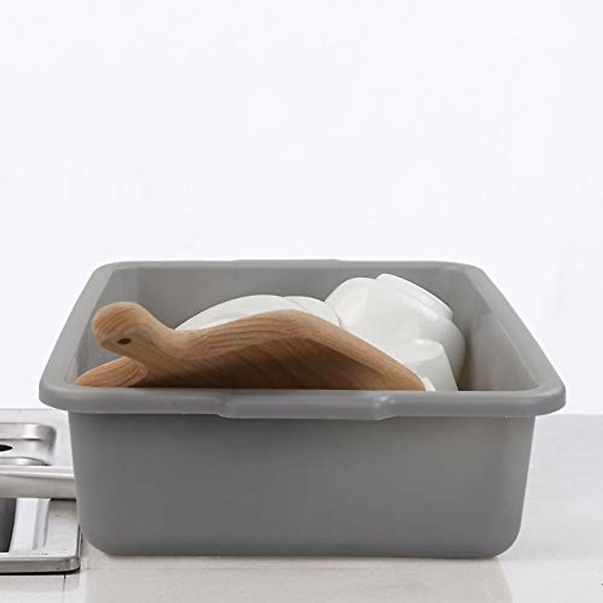 Jandson Gray Commercial Bus Tubs, 4 Pack Small Dish Pan Basin Plastic (8 L)