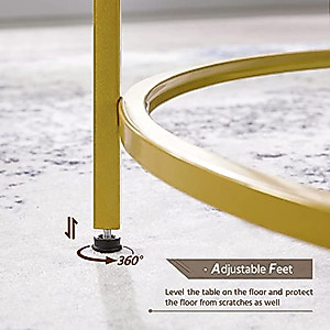 Yaheetech 36in Round Glass-Top Coffee Table,Mustard Gold Modern Accent Side Round Coffee Table w/Protective Foot Pads, Metal Structure Glass Coffee Table for Living Room,Dining, Apartment,Small Space