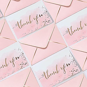 Winoo Design Heavy Duty Rose Gold and Pink Thank You Cards with Envelopes - 36 PK - 4x6 Bridal Shower Thank You Cards Baby Shower Baby Girl Thank You Notes for Wedding Birthday