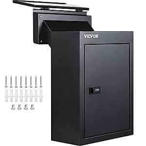 VEVOR Through The Wall Drop Box, 12.5''x6.3''x16.9'' Mail Drop Box w/Adjustable Chute, Deposit Drop Box w/Code Lock, Rainproof Wall Mount Mailbox for Letters, Rents, Check & Keys, Home & Office, Black